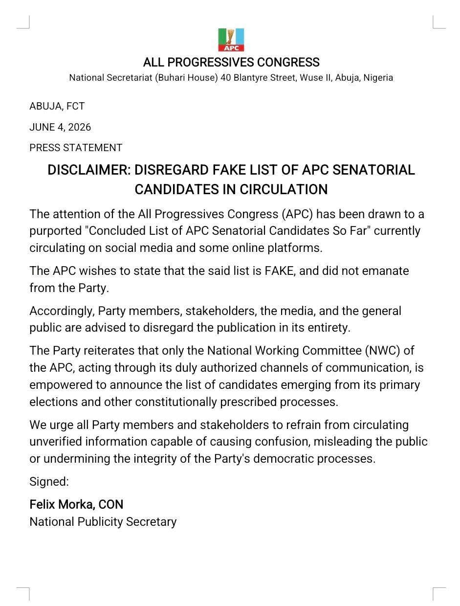 APC Opens Up On Viral List Of Senatorial Candidates Circulating Online ...